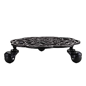 Fasmov Cast Iron Plant Caddy Plant Stand Plant Pallet Caddy Plant Pot with Heavy Duty Wheels Indoor Outdoor Planter Trolley Casters Rolling Tray Coaster, Black