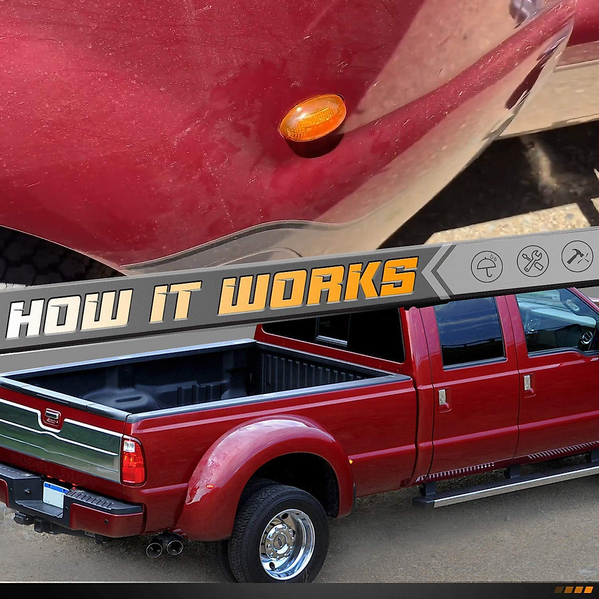 HERCOO LED Dually Bed Fender Side Marker Lights Front Rear Lamps Compatible with Ford 1999-2010 F350 F450 F550 Super Duty, Amber & Red