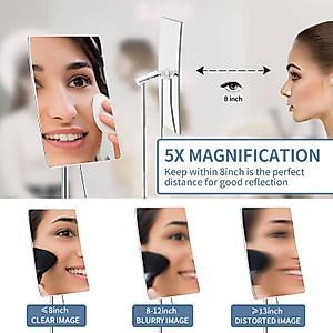 DOWRY 5X Tabletop Magnifying Makeup Mirror Adjustable Rectangular Vanity Mirror for Bedroom 304 Stainless Steel Polished Chrome