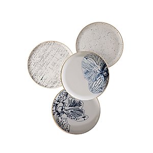 Corona 4 Salad plates Set |Cattleya 8.26 in - 21 cm | Service for 4 | Ceramic | Floral design | Set 4 platos ensalada |Cerámica