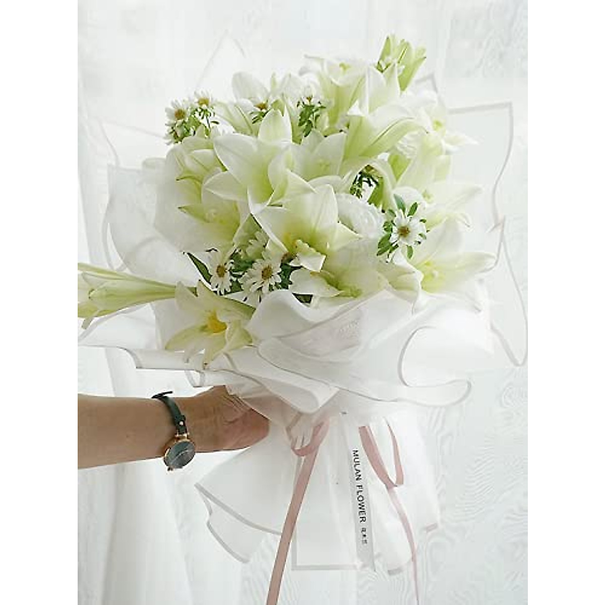 Rikyo 20pcs/10 Color Gold Edge Flower Gift Wrapping Paper,Waterproof No Fade Translucent Flower Shop Paper,DIY Wrapping For Valentine's Day Wedding Flower Bouquet Clothing Shirt Shoes 22.8x 22.8