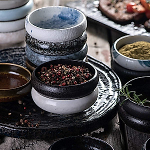 Uaral Soy Sauce Dish Sushi Dipping Bowl Pinch Bowl Japanese Small Bowl Set of 6,3.35 Inch(4.5 oz Texture White)