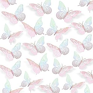 SAOROPEB 3D Butterfly Wall Decor 48 Pcs 4 Styles 3 Sizes-Butterfly Birthday Decorations&Butterfly Party Decorations&Butterfly Cake Decorations-Removable Pink Butterfly Decorations (Laser Pink)