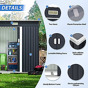 JAXPETY Garden 4.2' x 9.1' Storage Shed, Galvanized Steel Outdoor Storage Shed with Four Vents and Lockable Door, Outdoor Backyard Storage for Lawn Mover, Bike, Garbage Can, Tools