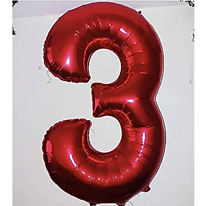 Tellpet Red Number 3 Balloon, 40 Inch