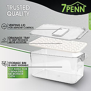 7Penn Produce Storage Containers for Refrigerator 3 Pack with Lids - Stackable Acrylic Fruit and Vegetable Keeper Bins for Fridge - Clear Stay Fresh Cube Produce Saver Set for Lettuce, Berries, Apples