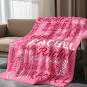 Personalized Name Throw Blanket, Custom Pink Theme Light Soft Flannel Fleece Throw Blanket with Name for Men Women Boys Girls Kids, Customized Name Gifts for Birthday Christmas Valentines Day