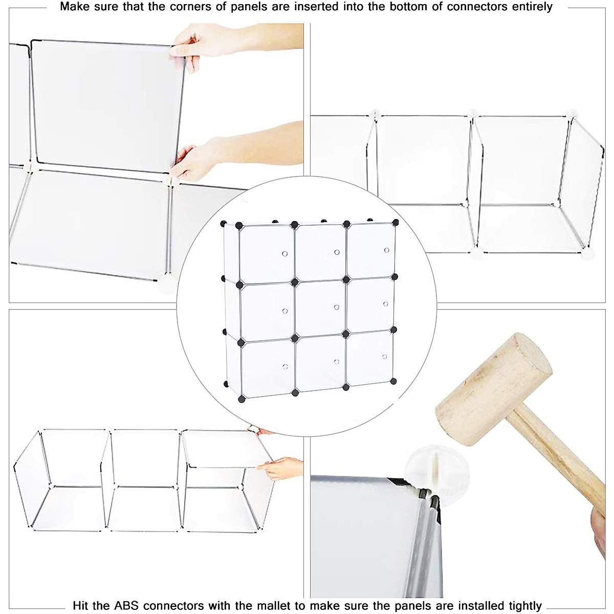 C&AHOME Cube Storage with Doors, 9 Cubes Storage Organizer, Plastic Closet Cabinet, Modular Book Shelf Units, Storage Shelves, Ideal for Office, Home, 36.6”L x 12.4”W x 36.6”H Translucent White