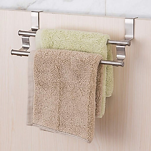 INDYAH Towel Racks，Double Tea Towel Holder for Hanging Over The Kitchen Cupboard Door - Towel Rack - No Drilling Necessary - Also Suitable As a Bath Towel Holder