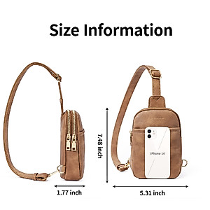 CORALDAISY Women's Vegan Leather Sling Handbag, Fanny Pack, Crossbody Bag, Small Purse, Hobo Gift, Light Brown