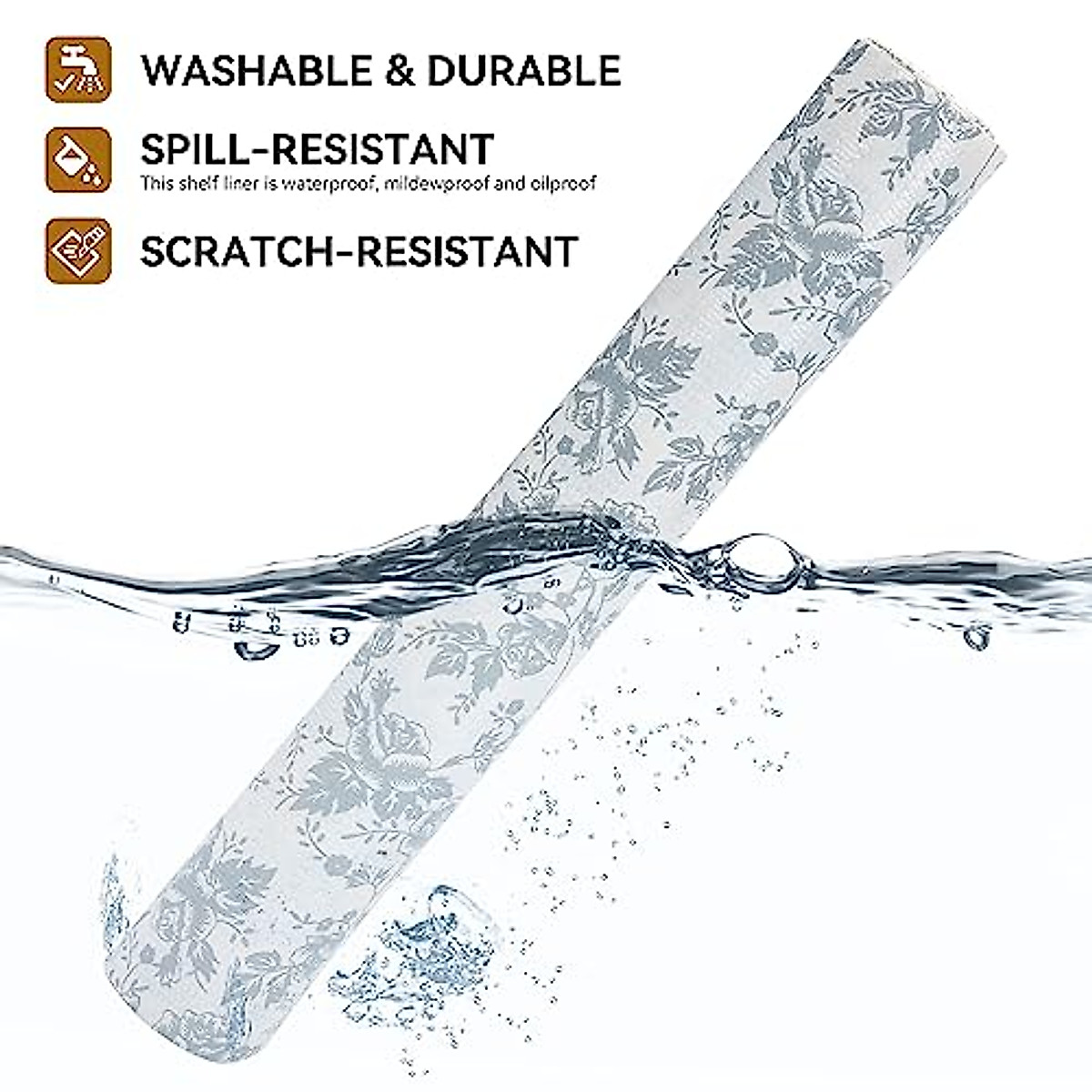 RAY STAR Shelf Liner, Non Adhesive Silver Floral Cabinet Liner for Pantry Drawer, Strong Grip Non Slip Waterproof, Shelf Liners for Kitchen Cabinets Organization 12 Inch x 10 FT (2 Rolls)