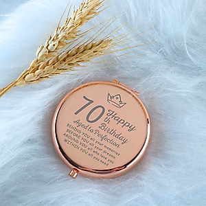 70th Birthday Ideas Rose Gold Compact Cute for Purse Travel Folding Hand Mirror for Grandma Wife Teacher Best Friend BFF 70 Birthday Gifts Women