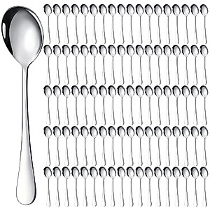 Nuogo 100 Pieces Soup Spoons Set Stainless Steel Spoons Silverware Dessert Spoon Bulk Metal Dinner Spoons Mirror Polished Tablespoon for Home Restaurant Kitchen Dishwasher Safe