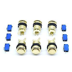 Arcity 6 Pcs Arcade Push Buttons Chrome Plating American Type Standard Golden with Microswitch Jamma MAME DIY Game Machine Console Cabinet Parts New
