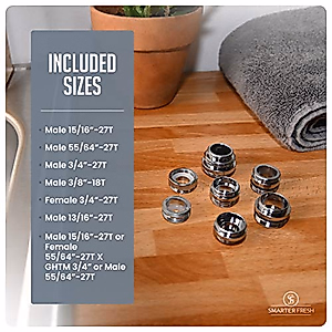 SmarterFresh 7-Piece Faucet Adapter Kit, Brass Aerator Adapter Set to Connect Garden Hose, Water Filter, Standard Hose via Diverter, in RV & Other - Male & Female Faucet Adapter for Sink Faucets