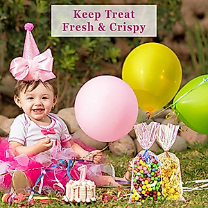 Yotelab Cellophane Treat Bags, 5x11 Inches Iridescent Holographic Cellophane Goodie Bags, Party Favors Bags with Twist Ties,100Pieces