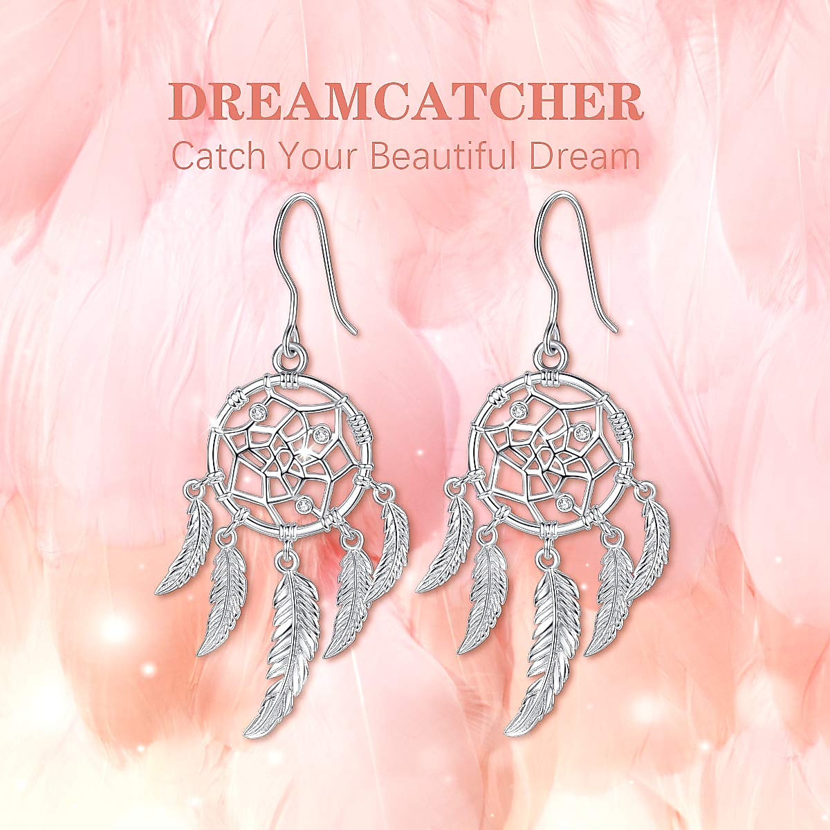 INFUSEU Sterling Silver Dream Catcher Feather Tassel Dangle Earrings for Women Ladies, Tribal Amulet Boho Bohemian Charms Fashion Jewelry
