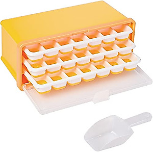 Ice Cube Tray - Ice Tray, Silicone Ice Cube Tray with Bin, Ice Cube Trays for Freezer with Lid, 3 Pack Ice Tray with Ice Bucket, Ice Scoop. Mini Ice Maker, Easy Release Ice Cube, Ice Molds for Whiskey