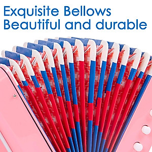 Accordion Mini Musical Instruments 7 Keys Button for Beginners Adults Pink