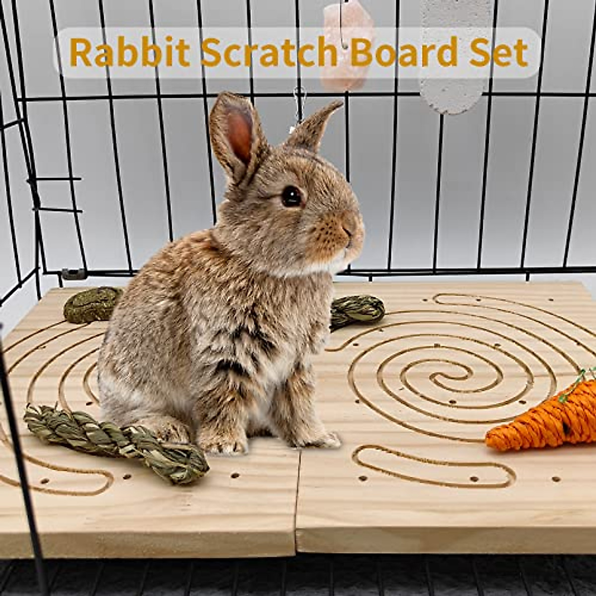 BNOSDM Rabbit Scratch Board, 2 Pack Bunny Scratching Pad Hamsters Nail Scratch Pad Natural Wood Small Animals Grinding Claw Chew Toys for Chinchillas Guinea Pigs Hedgehog Ferret Claws and Teeth Care