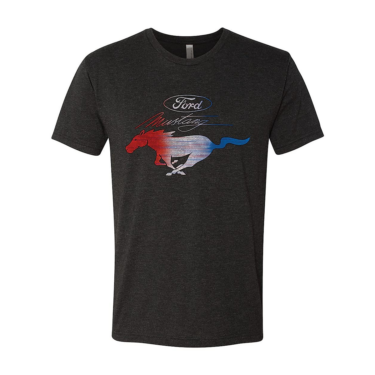 Ford Mustang Shirt USA Flag Mustang Emblem Cars and Trucks Mens Premium Tri Blend T-Shirt, Vintage Black, X-Large