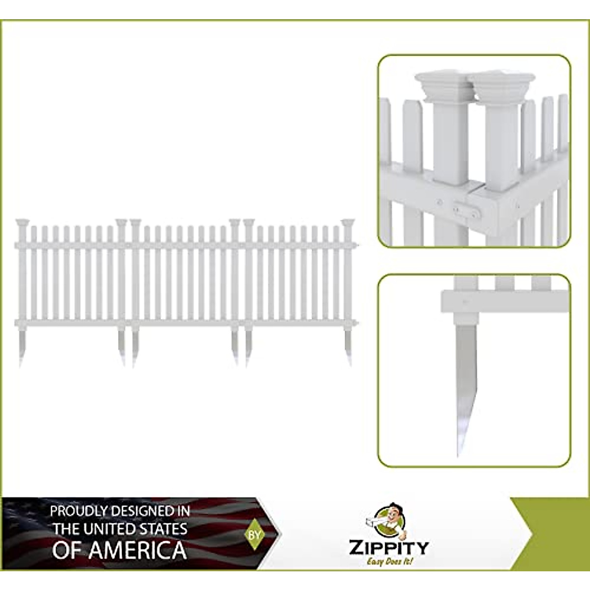 Zippity Outdoor Products ZP19056 No Dig Roger Rabbit Garden Fence (3 Pack), White, 24" W x 22" H