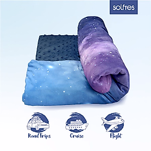 Solfres Small Weighted Lap Pad Blanket Throw for Kids Boys Teens 20in x 23in 5 Lbs - Sleep Therapy Plush Travel Size with Removable Cover, Galaxy Space Stars, Washable, Dark Blue