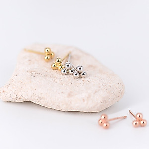 Womens Tiny Triple Ball Cluster Push-Back Stud Earrings in Sterling Silver White Gold Finish