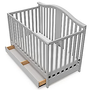 Graco Solano 4-in-1 Convertible Crib with Drawer (Pebble Gray) – GREENGUARD Gold Certified, Crib with Drawer Combo, Includes Full-Size Nursery Storage Drawer, Converts to Toddler Bed and Full-Size Bed