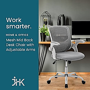 Office Chair, Desk Chairs Mesh Computer Desk Chair with Wheels Ergonomic Office Chair Height Adjustable Swivel Task Chair with Mid Back, 90° Flip-up Arms and Lumbar Support, Grey