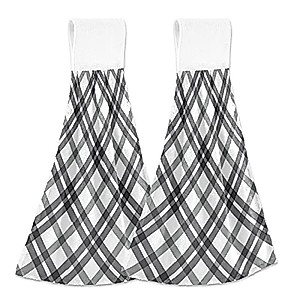Giwawa Black and White Plaid Kitchen Hand Towel Set of 2, Absorbent Checked Dish Towels Soft Fast Drying Check Plaids Hanging Tie Towel Check Towel for Bathroom Farmhouse Home Decoration 12x17in