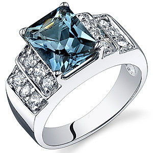 PEORA London Blue Topaz Tier Ring for Women 925 Sterling Silver, Natural Gemstone Birthstone, 2.50 Carats Radiant Cut 9x7mm, Comfort Fit, Size 8