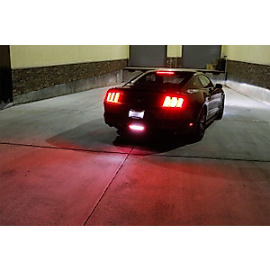 iJDMTOY Smoked Lens LED Rear Foglamp Compatible With 2015-2017 Ford Mustang, Full Red LED Tail Light Assembly Functions as Reverse Light & Rear Fog Light