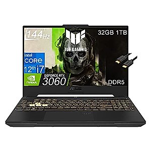 ASUS TUF Gaming F15 15.6" FHD 144Hz ( Intel 12th Gen i7-12700H, 32GB DDR5 RAM, 1TB PCIe SSD, GeForce RTX 3060 6GB) Gaming Laptop, RGB Backlit, Wi-Fi 6, Type-C, MUX Switch, IST HDMI, Win 11 Home