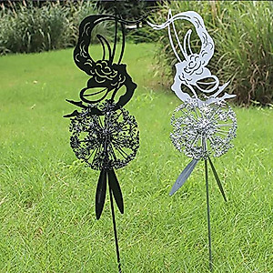 BLUWTE Garden Fairy Decoration Stake Fairy Dancing with Dandelion Metal Fairy Stick Garden Miniature Sculptures Lawn Landscape Sculpture Decoration (B)