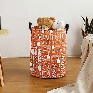 Personalized Storage Basket Custom Laundry Hamper Dirty Clothes Basket Collapsible Laundry Basket with Handle for Bathroom Living Room Bedroom (Dark Orange)