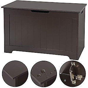 Saturnpower 30 inches Kids Wooden Toy Chest Storage Space with 2 Safety Hinge Modern Decorative Toys Bench Box for Playroom Bedroom Living Room (Brown)