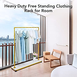 PioneerWorks Clothing Rolling Rack,Heavy Duty Gold Metal Shelves,Industrial Pipe Clothing Rack on Wheels Heavy Duty Garment Racks for Bedroom Living Room Boutique Use