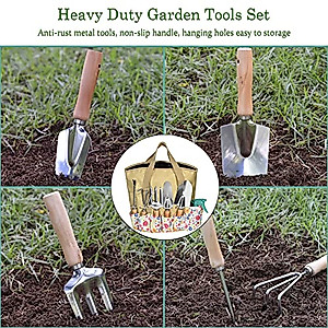 Garden Tools Set 25PCS, Gardening Gifts for Women, Succulent Tool Rust-Proof, Heavy-Duty Hand Tool Kits with Floral Organizer Bag