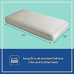 Sealy Baby Cotton Bliss Breathable 2 Stage Waterproof Crib Mattress plus Toddler Bed Fit, 204 Extra Firm Coils, Organic Cover, GREENGUARD Gold Certified, Safety & Quality Tested, Made in USA, 52'X28'