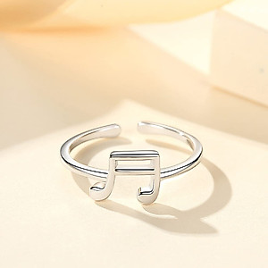 Musical Symbol 925 Sterling Silver Stackable Ring Minimalist Treble Clef Note Statement Open Adjustable Extendable Finger Rings for Women Men Simple Birthday Jewelry Gift for Music Lover Best Friends Music Party