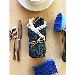 Made in The USA 100% Cotton Dish Towels American Cotton - Great for Kitchen Cooking and Household Cleaning, Set of 4, 11" x 11" Inches (2 Blue and 2 Natural)