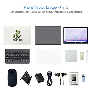 CAICOR 3 in 1 Tablet 2024 Newest 10.1 inch Android 11 Tablets 4G Cellular Tablet with Keyboard 4GB+64GB and 128GB Expandable, 5MP+13MP Dual Camera, Dual Card Slot, GPS WiFi Bluetooth FM Mouse Stylus