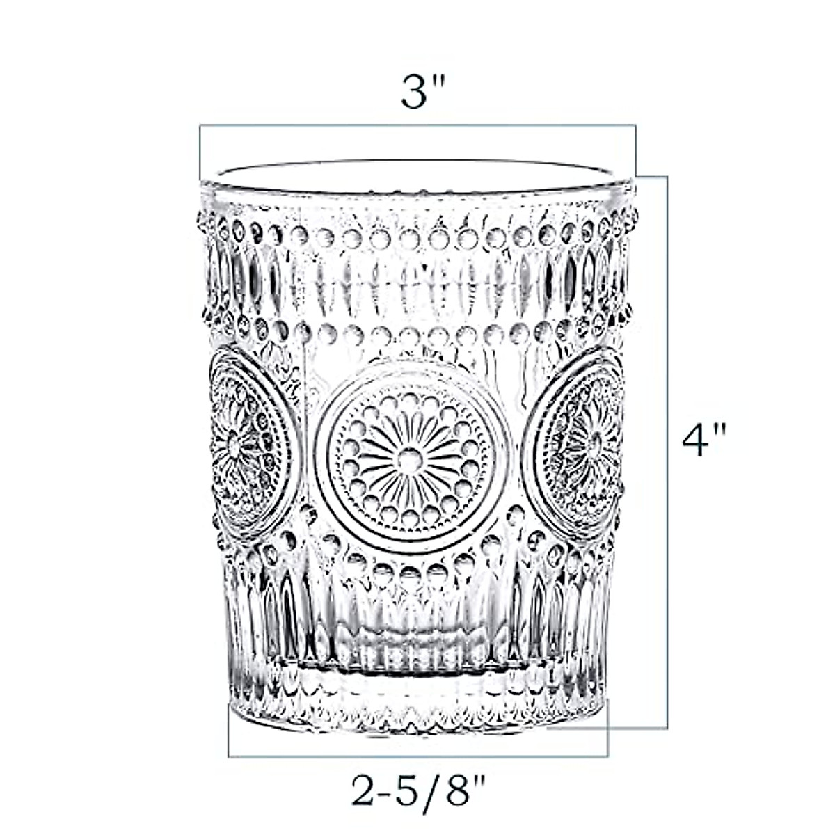 Kingrol 6 Pack 9 oz Romantic Water Glasses, Premium Drinking Glasses Tumblers, Vintage Glassware Set for Juice, Beverages, Beer, Cocktail