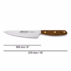 ARCOS Kitchen Knife 6 Inch Stainless Steel. Professional Kitchen Knife for Cooking. Ovengkol Wood Handle 100% natural FSC and 160 mm Blade. Series Nordika