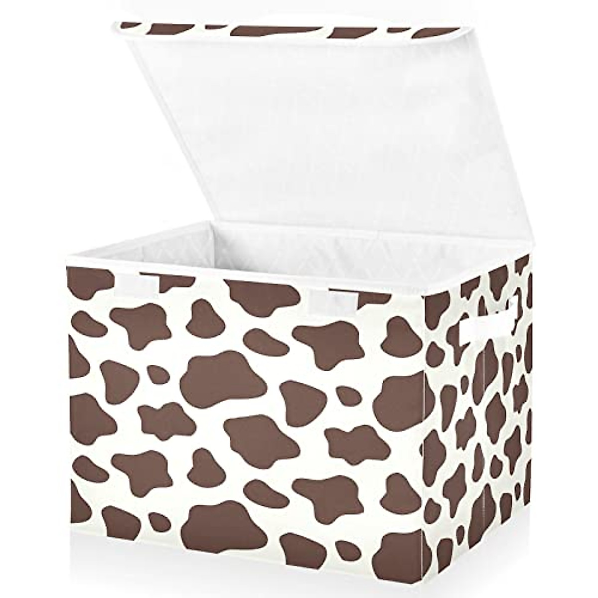 Kigai Retro Cow Print Storage Basket with Lid Collapsible Storage Bin Fabric Box Closet Organizer for Home Bedroom Office 1 Pack