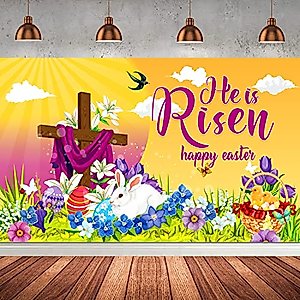 Happy Easter Backdrop Photography He is Risen Banner Backdrop,Easter Religious Backdrop for He is Risen Spring Easter Party Decorations, 72.8 x 43.3 Inch