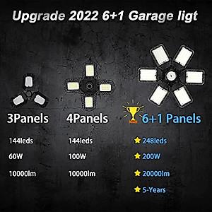 2 Pack LED Garage Light, 200W LED Shop Light, E26/E27 Garage Lights Super Bright Deformable LED Garage Ceiling Light with 6+1 Adjustable Panels Garage Lighting, Bay Light, Attic Light, Basement Light