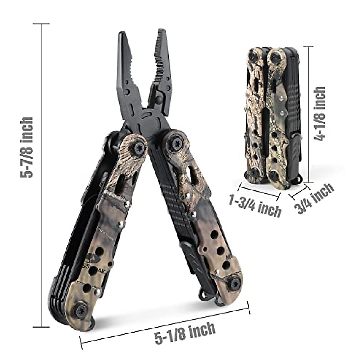 MOSSY OAK Multi-tool - 13 in 1 Multi Function Pliers - Folding Pocket Tool with Sheath, Camo - Portable Pocket Knife for Outdoors, Survival, Camping, Fishing, Hunting, Hiking，Christmas Gift for men