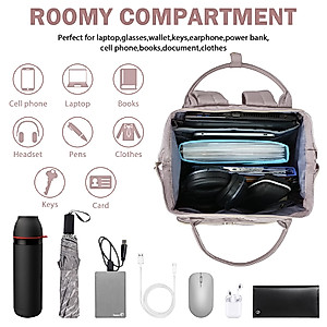 VANKEAN 17 Inch Laptop Backpack for Women Men Fashion Computer Work Bag, Large Capacity Waterproof Backpack with USB Port & RFID Pockets, College Daypack Business Travel Backpack, Light Dusty Pink